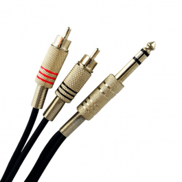 Cabo montado com 1 plug P10 estéreo para 2 plugs RCA Metal, com dupla ...